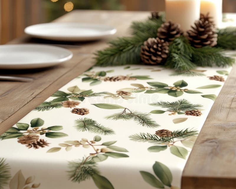 Rustic Pinecone Table Runner with Greenery, Cozy Earthy Aesthetic Nature Centerpiece for Fall ...