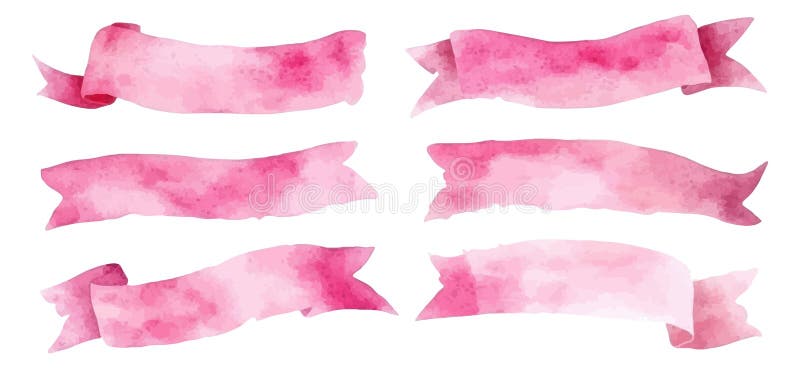 Rustic Pink Watercolor Ribbon Set with Textured Effect Stock Vector ...