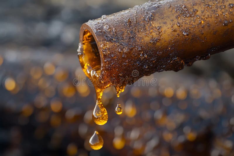 Golden Droplets of Thick Liquid Dripping from a Rusty Pipe Under ...
