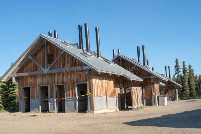 Rustic Pit Toliets Restrooms at the Teklanika River Rest Stop in Stock ...