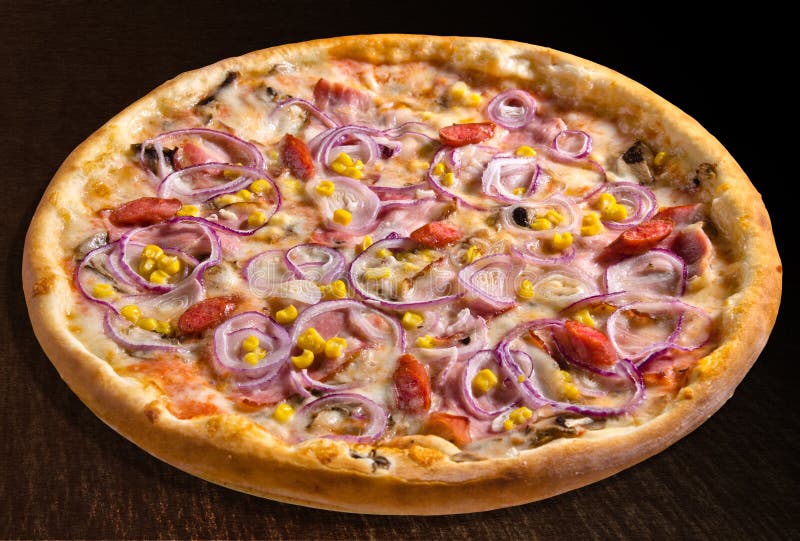 Rustic Pizza Freshly Baked with Ham, Salami and Cheese Stock Photo ...