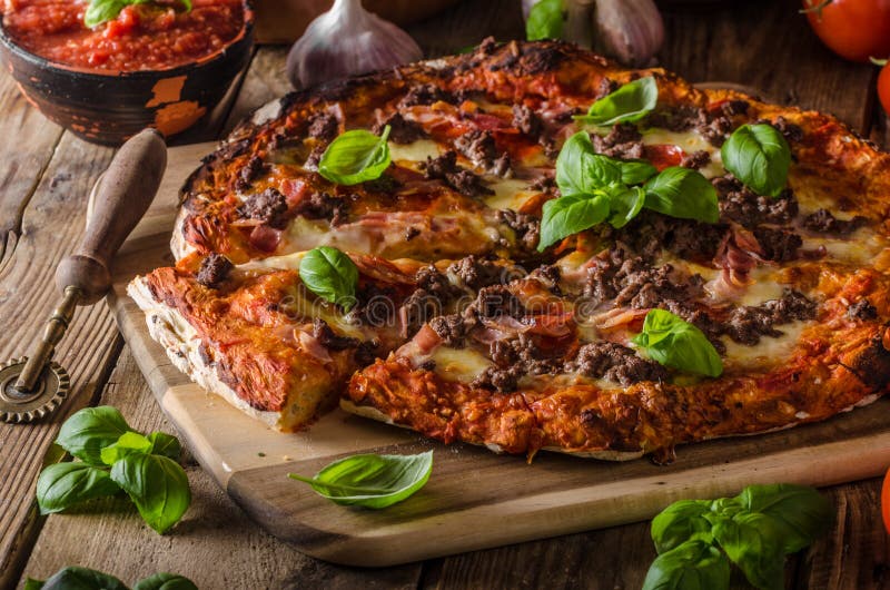 Rustic Pizza with Minced Meat Stock Image - Image of pizza, crust: 86009855