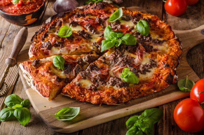 Rustic Pizza with Minced Meat Stock Photo - Image of minced, mozzarella ...