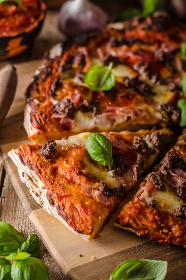 Rustic Pizza with Minced Meat Stock Image - Image of crust, melted ...