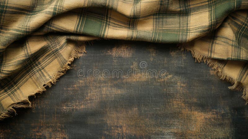 Rustic Plaid Fabric Draped on a Dark Background Stock Illustration ...