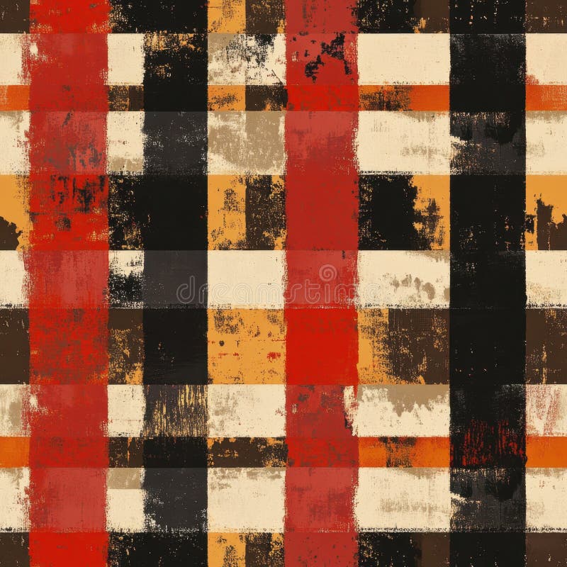 Rustic Plaid Pattern with Red, Orange, and Black Brush Strokes. Stock ...