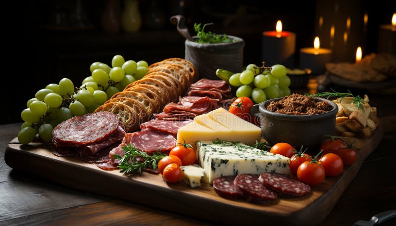 A Rustic Plate of Gourmet Meat and Cheese Variations Generated by AI ...