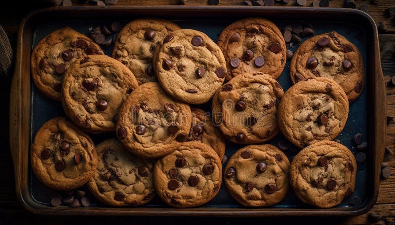 A Rustic Plate of Homemade Chocolate Chip Cookies on Wood Generated by ...