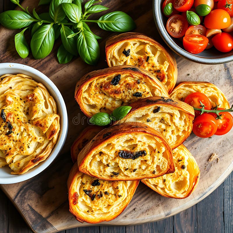 A Rustic Platter of Roasted Garlic Bread Golden and Crisp Served with a ...