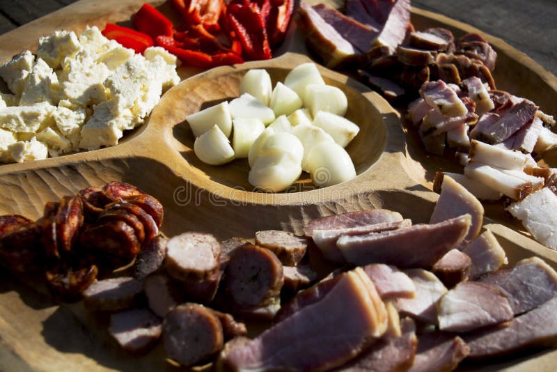 Rustic platter stock image. Image of meal, meat, onion - 80469441
