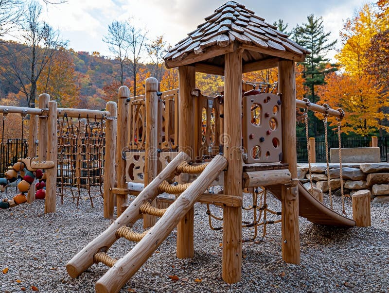 Rustic Playground Features Wooden Structures Designed for Play Set ...