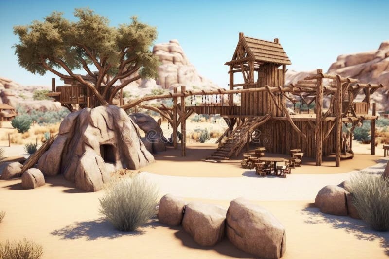 A Rustic Playground with Wooden Structures and Natural Elements Such As ...