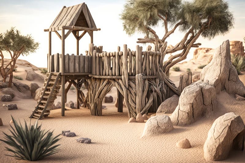 A Rustic Playground with Wooden Structures and Natural Elements Such As ...