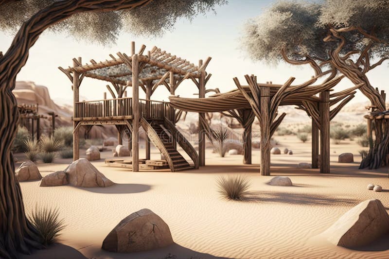 A Rustic Playground with Wooden Structures and Natural Elements Such As ...