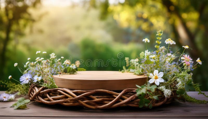 Rustic Podium Made of Intertwined Branches, Surrounded by Blooming ...