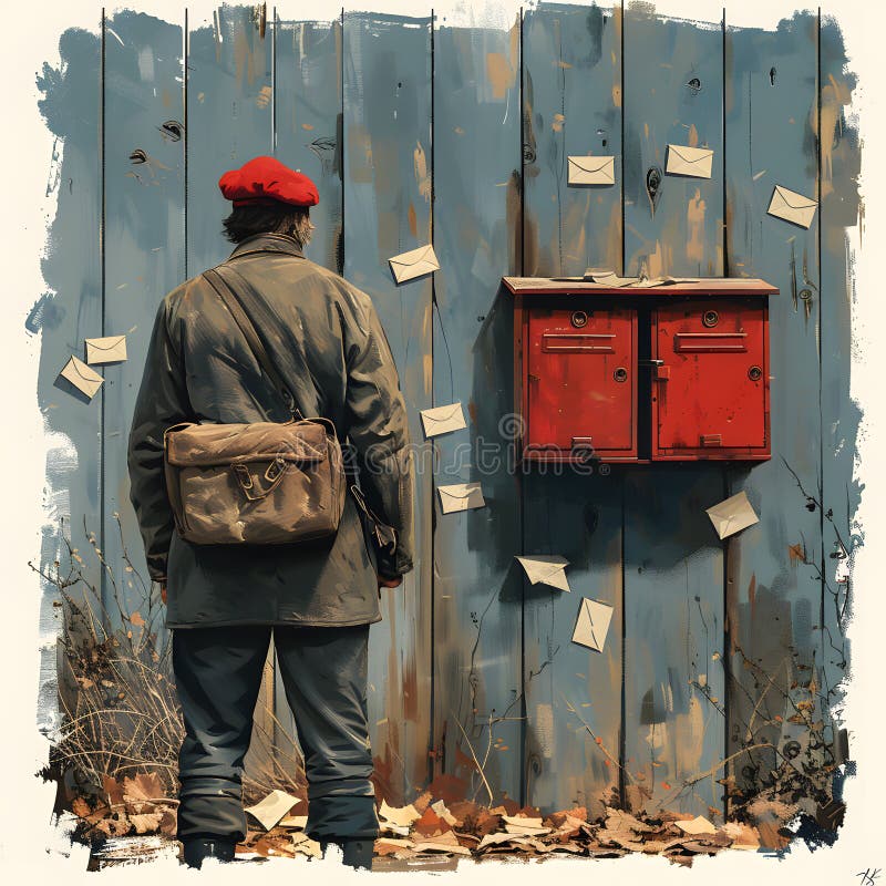 Rustic Postman Delivery Scene with Wooden Background and Vintage ...