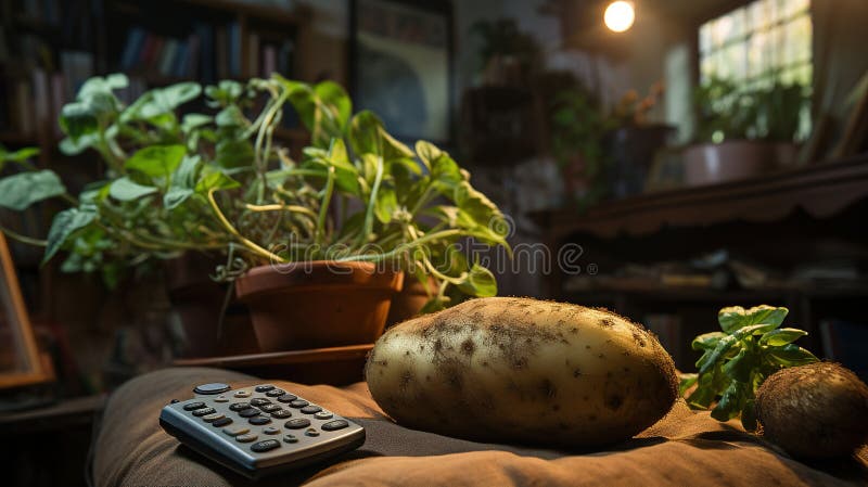 Rustic Potato and Potted Basil Arrangement Stock Illustration ...