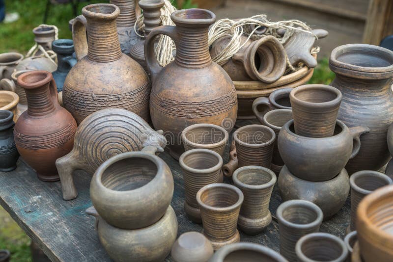Rustic Pottery Hand-work. Ceramics. Stock Photo - Image of market ...