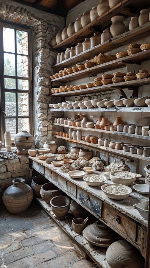 Rustic Pottery Studio with Clay Tools and a Kiln Stock Photo - Image of ...