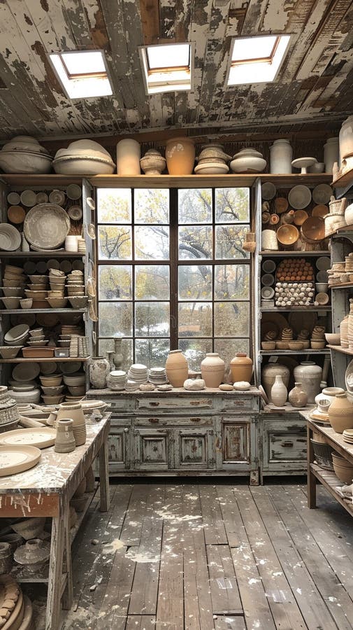 Rustic Pottery Studio with Clay Tools and a Kiln Stock Photo - Image of ...