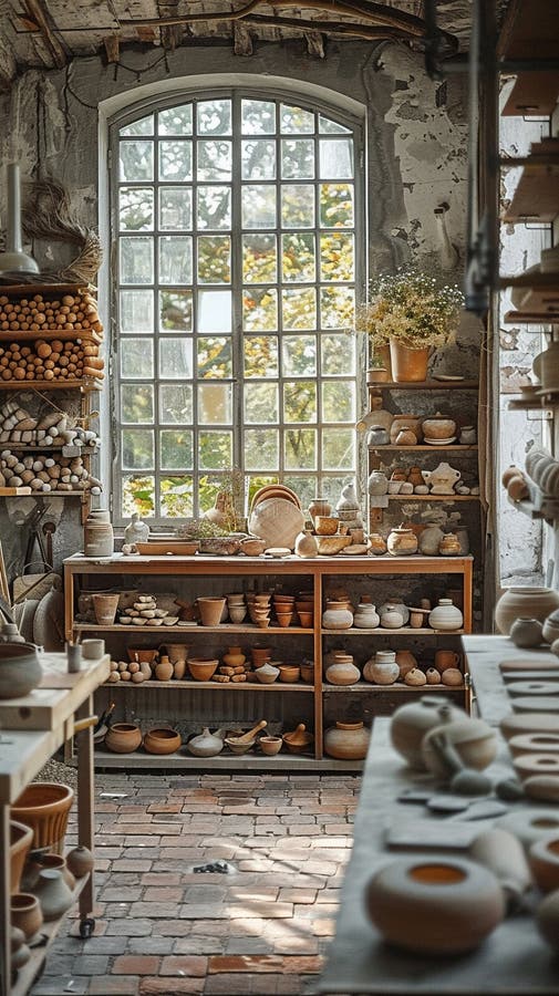 Rustic Pottery Studio with Clay Tools and a Kiln Stock Photo - Image of ...