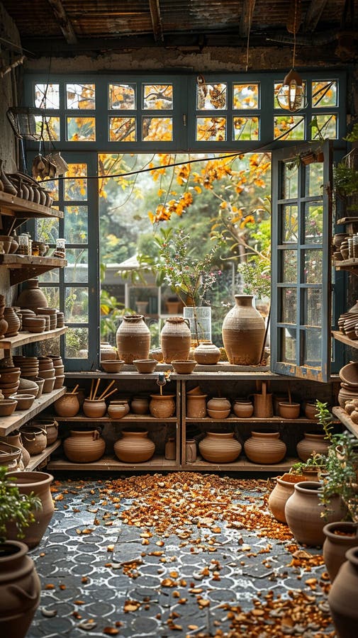 Rustic Pottery Studio with Clay Tools and a Kiln Stock Photo - Image of ...