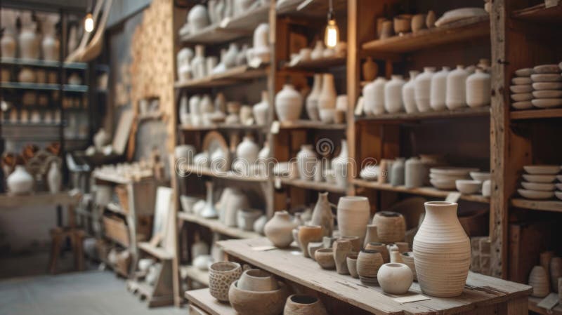 Rustic Pottery Workshop with Handmade Ceramic Pieces Stock Image ...