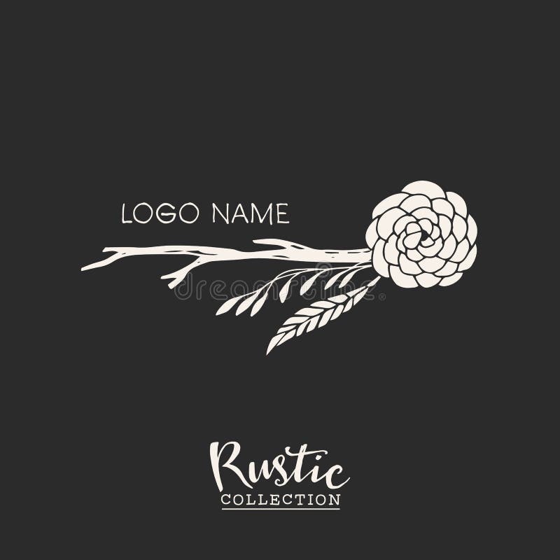 Rustic Premade Typographic Logo with Flowers, Branches, Antlers and ...