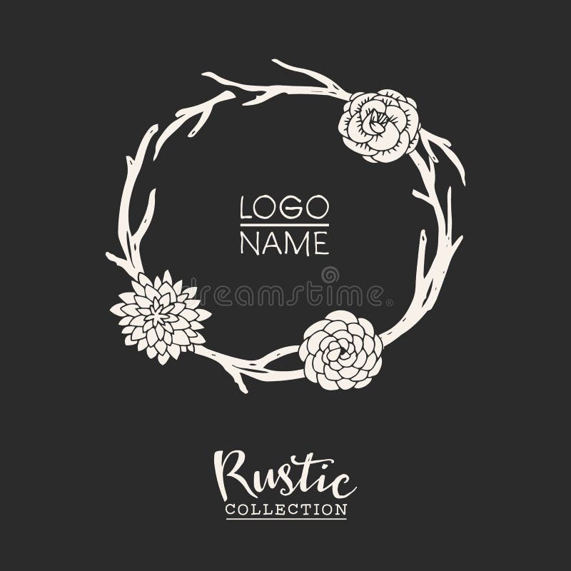 Rustic Premade Typographic Logo Template with Flowers and Branches ...