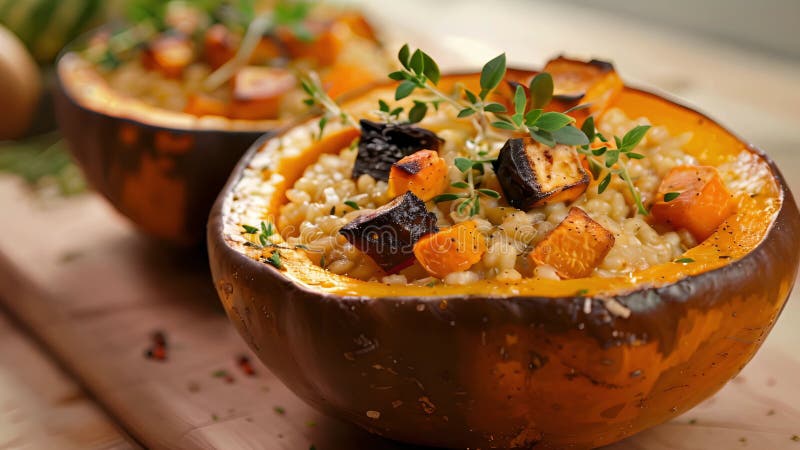 A Rustic Presentation of Buckwheat Risotto Served in a Hollowedout ...