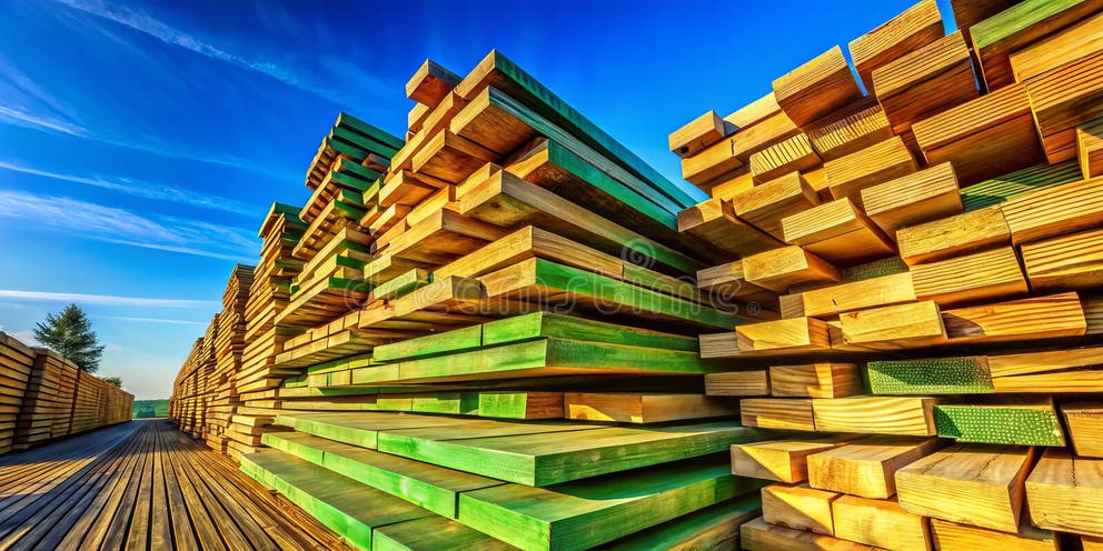 Rustic PressureTreated Lumber Stack a CloseUp WormsEye View of Outdoor ...