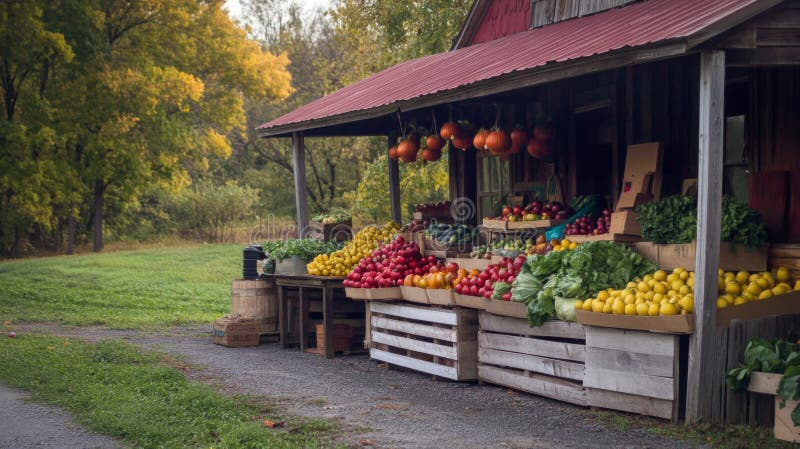 A Rustic Produce Stand with Fresh Fruits and Vegetables Stock ...