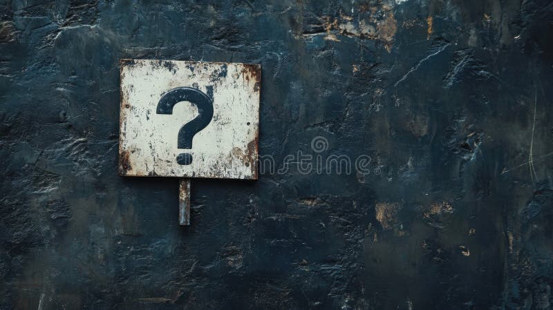 Rustic Question Mark Sign on Weathered Dark Wall Background Stock ...