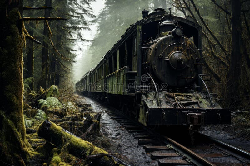 Rustic Railroad Forest Train. Generate Ai Stock Photo - Image of ...