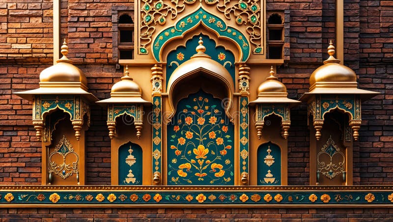 Rustic Rajasthani Architectural Facade with Windows Stock Illustration ...