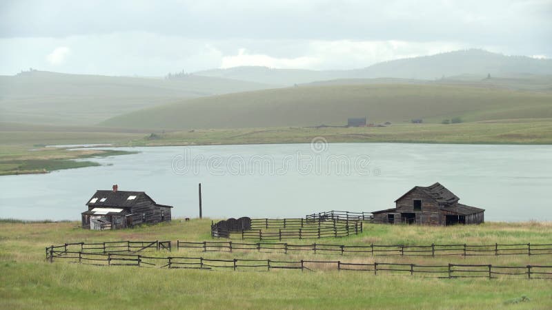 Rustic Ranch Buildings on a Lake 4K UHD Stock Footage - Video of ...