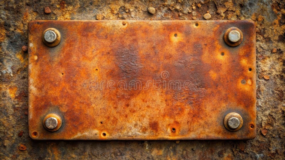 Rustic Rectangular Metal Plate with Corrosion and Fasteners. Generative ...