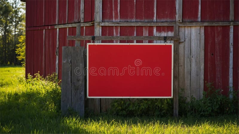 Rustic Red Barn with Bold Red Sign in Rural Setting Stock Illustration ...