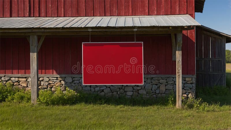 Rustic Red Barn with Bold Red Sign in Rural Setting Stock Illustration ...