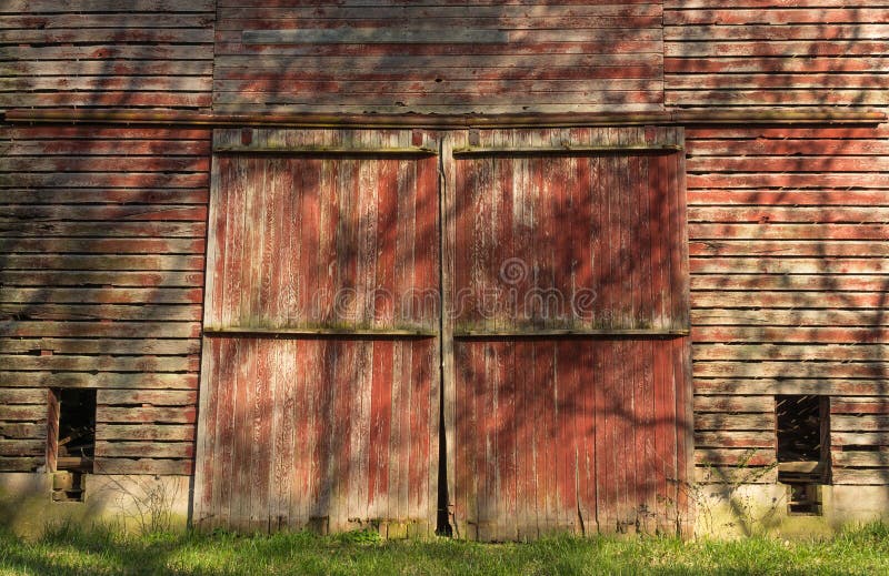 Rustic red barn doors. stock photo. Image of farm, landscape - 70273586