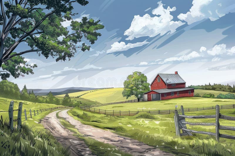 A Rustic Red Barn on a Rural Farm Setting, Suitable for Countryside or ...