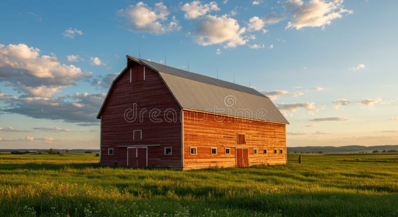 Rustic Red Barn in Scenic Countryside during Golden Hour Stock Image ...