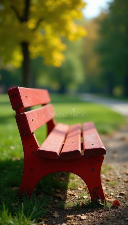 Rustic Red Bench, Weathered Wood, Park Setting, Seating, Wood Stock ...