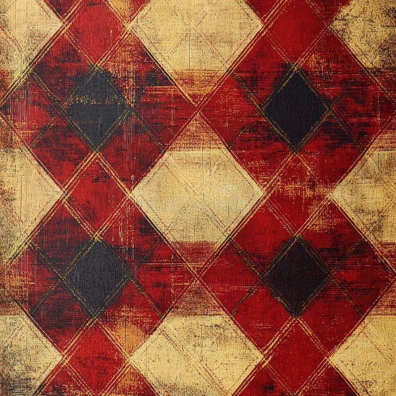 Rustic Red and Black Diamond Pattern with Distressed Texture Stock ...