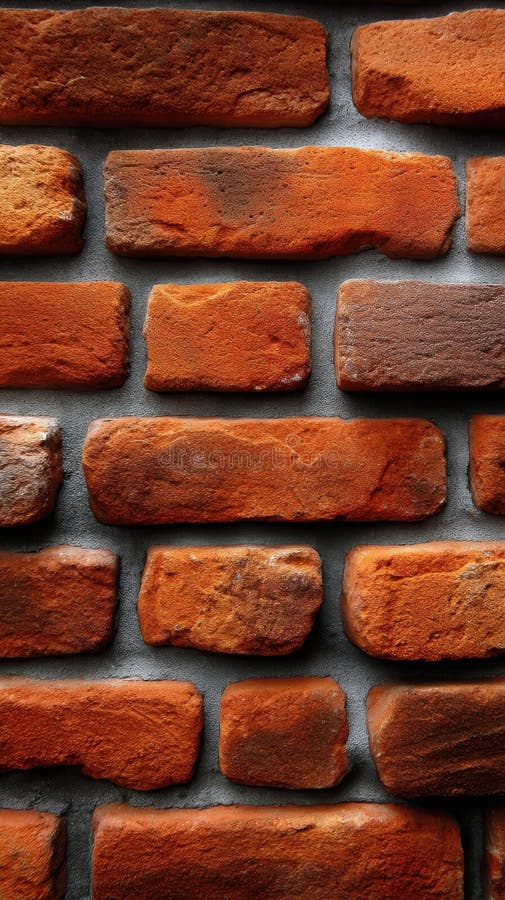 Rustic Red Brick Wall Texture Background with Gray Mortar Joints, Close ...
