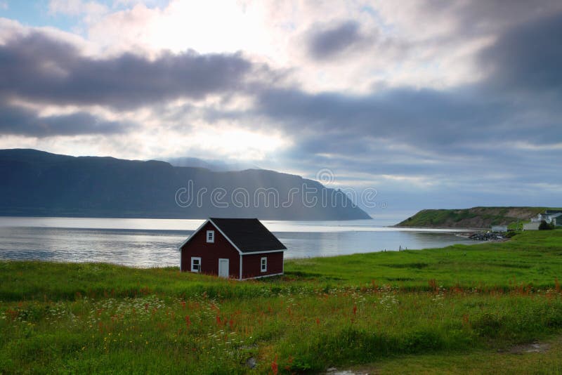 Rustic red cabin stock photo. Image of grass, hill, morning - 44156246