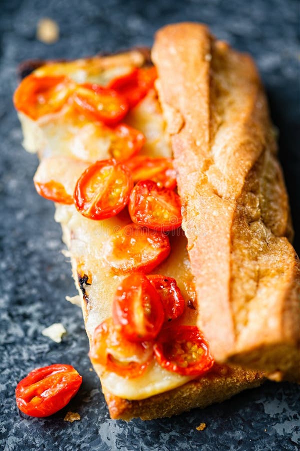 Rustic Red Cherry Tomato and Cheese Sandwich Stock Image - Image of ...