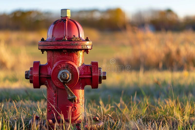 Rustic Red Fire Hydrant in a Field of Tall Grass Autumn Sunset ...