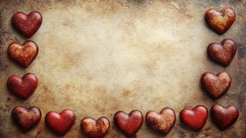 Rustic Red Hearts Frame on Vintage Background Stock Illustration ...