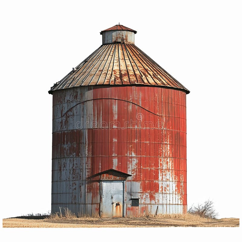 Rustic Red Metal Grain Silo on Farm Landscape with Transparent ...